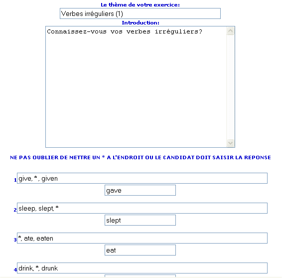 EXEMPLE: POUR CREER CE TEST: